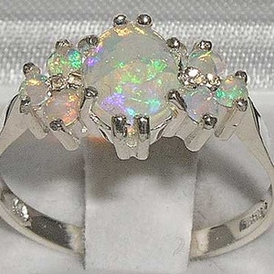 14K White Gold Opal Ring Natural Australian Opals Engagement - Etsy