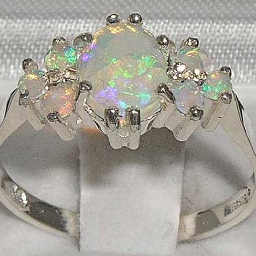 14K White Gold Opal Ring Natural Australian Opals Engagement - Etsy
