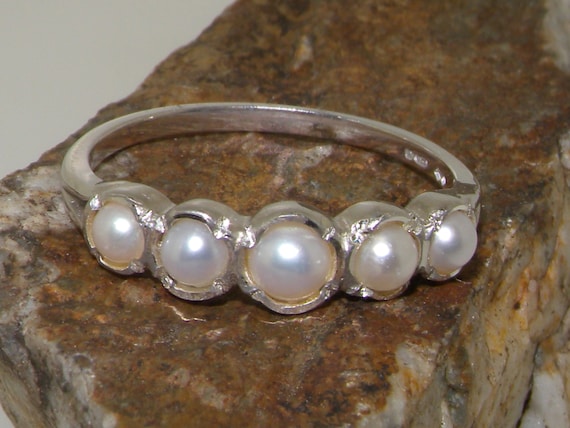 Sterling Silver Natural Freshwater Pearl Half Eternity Ring | Etsy