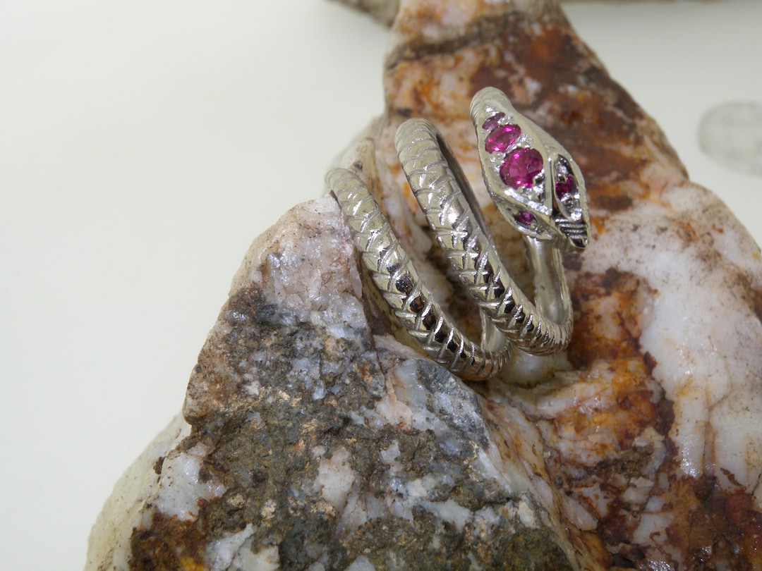 Fabulous 950 Palladium Ruby Double Wrap Snake Ring | Palladium Ruby Ring | Serpent Ring | Ruby ...