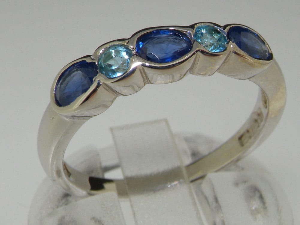 Solid 925 Sterling Silver Natural 3 Light Blue Sapphire & 2 | Etsy