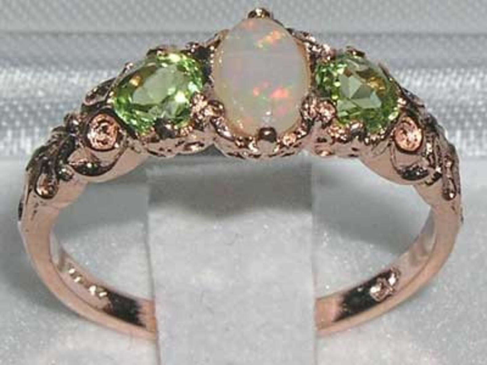 Solid 9K Rose Gold Natural Opal & Peridot Engagement Ring - Etsy
