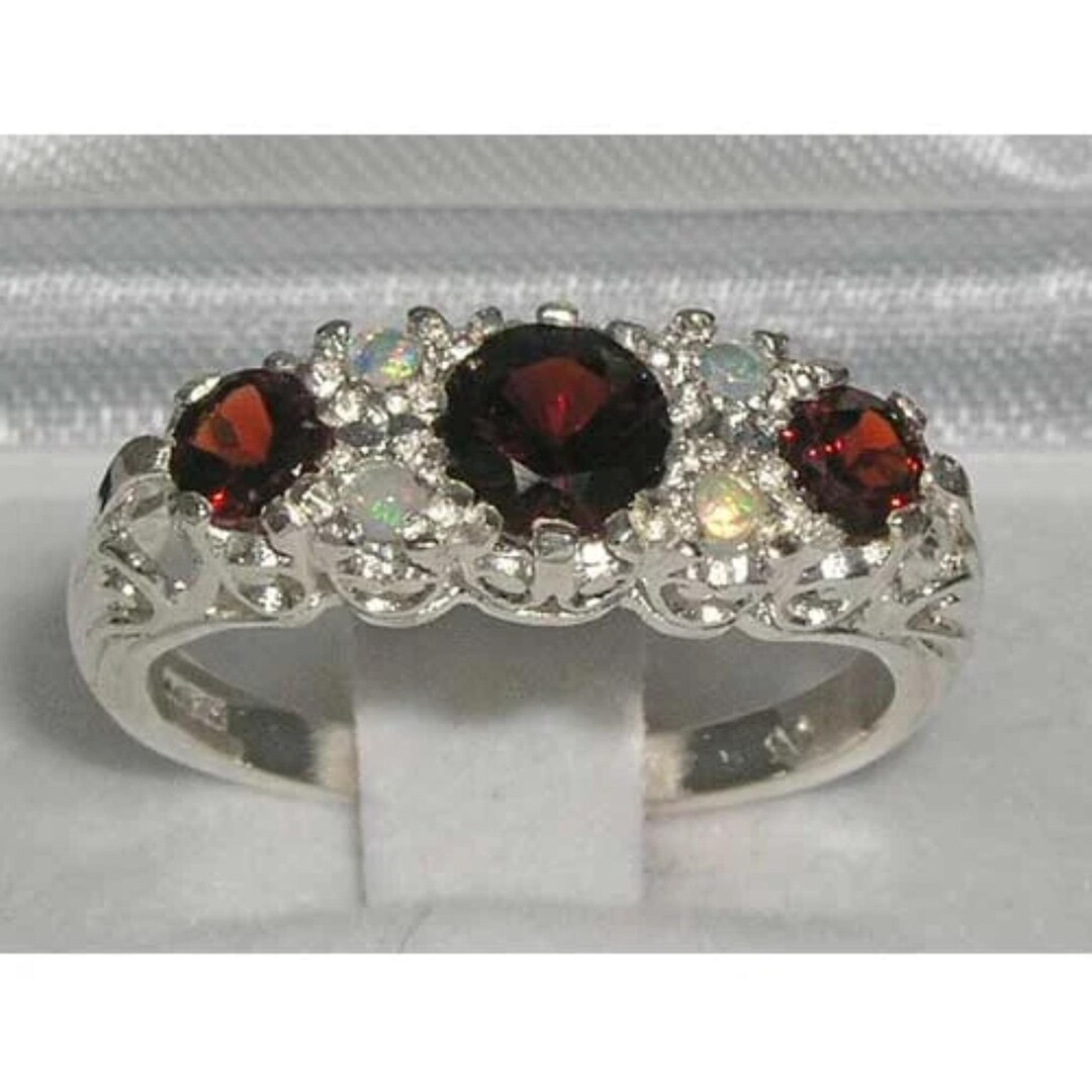 925 Solid English Sterling Silver Natural Garnet & Opal Filigree ...