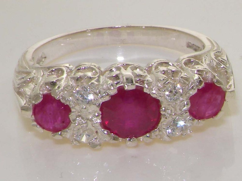 9K English White Gold Natural Ruby and Diamond Victorian Filigree ...