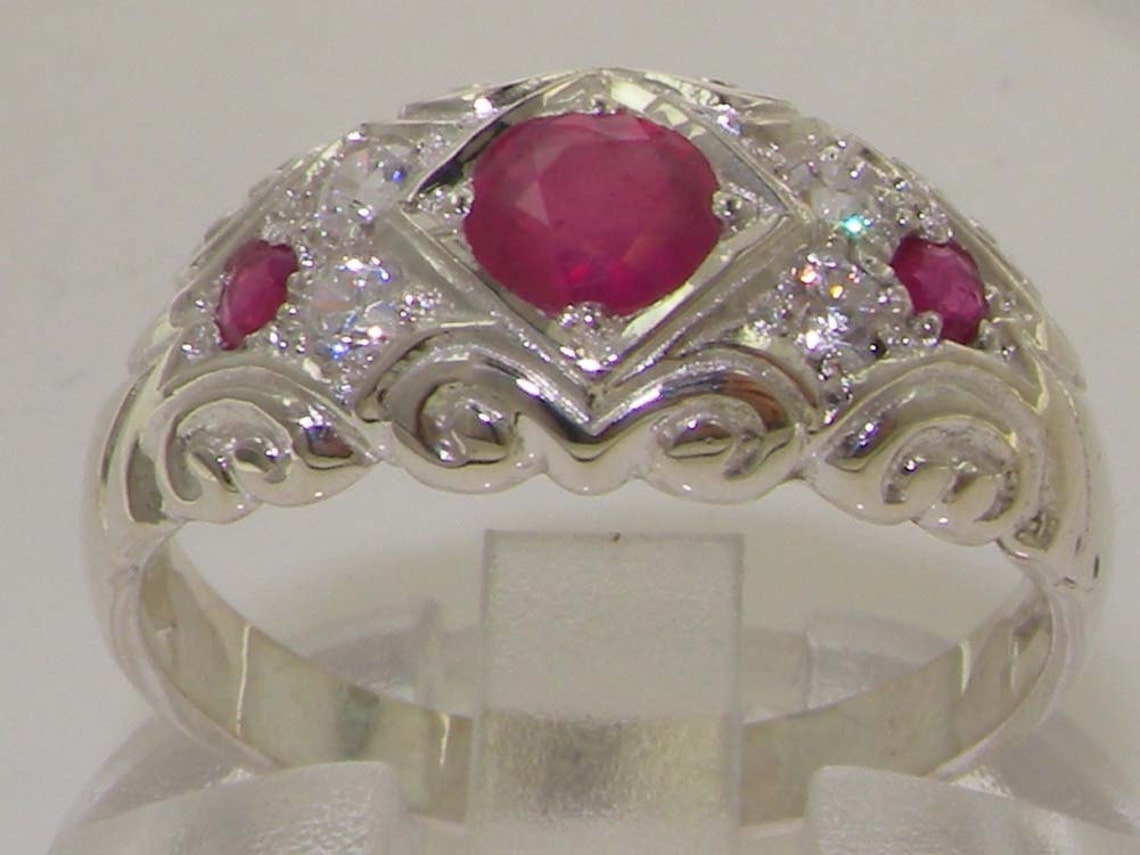 Solid 925 Sterling Silver Natural Ruby & Precious Diamond - Etsy