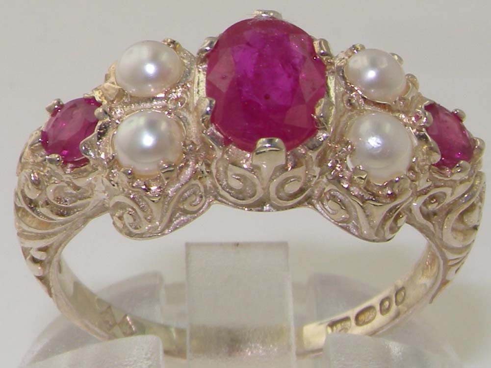 Luxury Natural Ruby & Pearl Solid English 925 Sterling Silver | Etsy