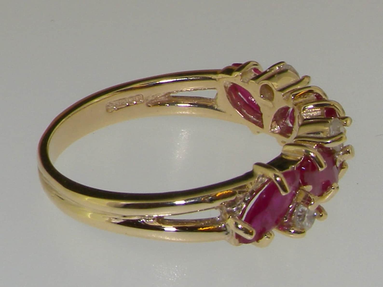 English 14K Yellow Gold Marquise Cut Natural Ruby & 0.24ct 1/4ct ...