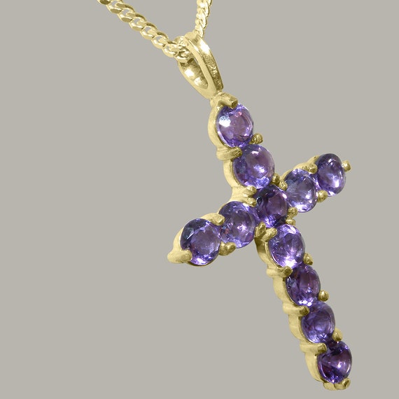 Yellow Gold Natural Amethyst Womens Cross Pendant Customizable 9K 10K 14K 18K Yellow Rose or White Gold or Platinum Etsy