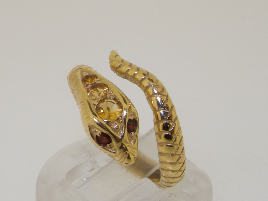 Ready to Ship | 14K Gold Snake Ring | Citrine and Garnet Single Wrap ...