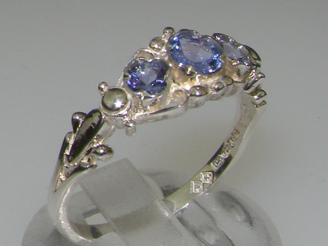 925 Solid Sterling Silver Natural Tanzanite Womens Trilogy Ring - Customizable Platinum,9k,10k ...
