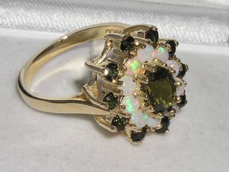 Solid 18K Yellow Gold Natural Natural Green Tourmaline and Colorful ...