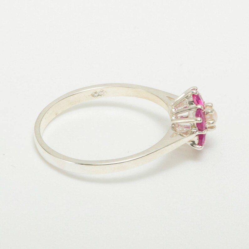 925 Sterling Silver Pearl & Ruby Womens Cluster Ring - Etsy