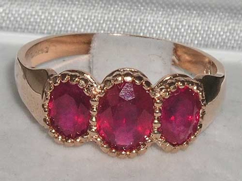 9K Rose Gold Natural Natural Ruby Ring Oval 3 Stones Ruby - Etsy