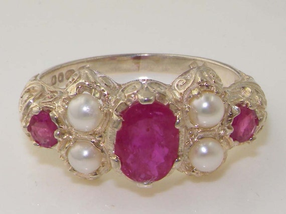 Luxury Natural Ruby & Pearl Solid English 925 Sterling Silver | Etsy