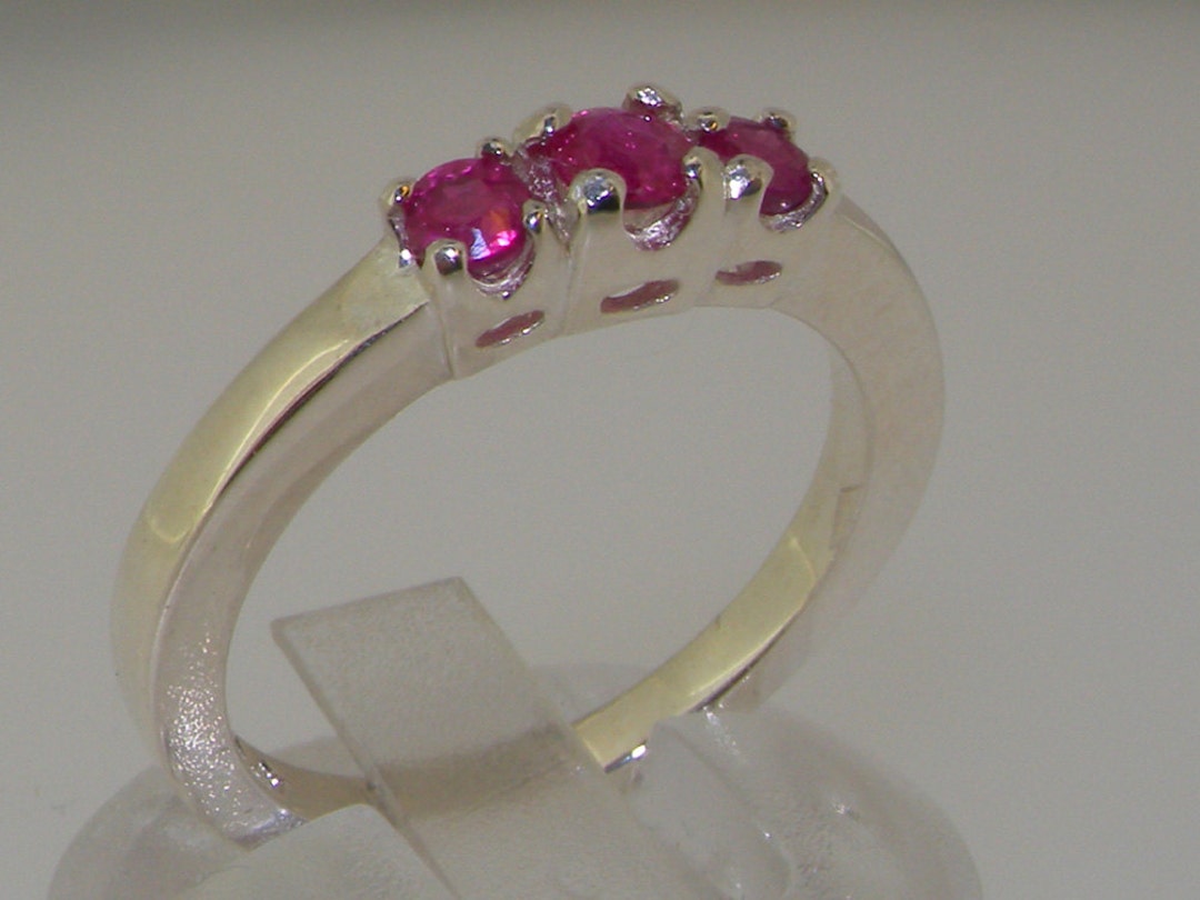 925 Sterling Silver Natural Ruby Womens Trilogy Ring - Customizable ...
