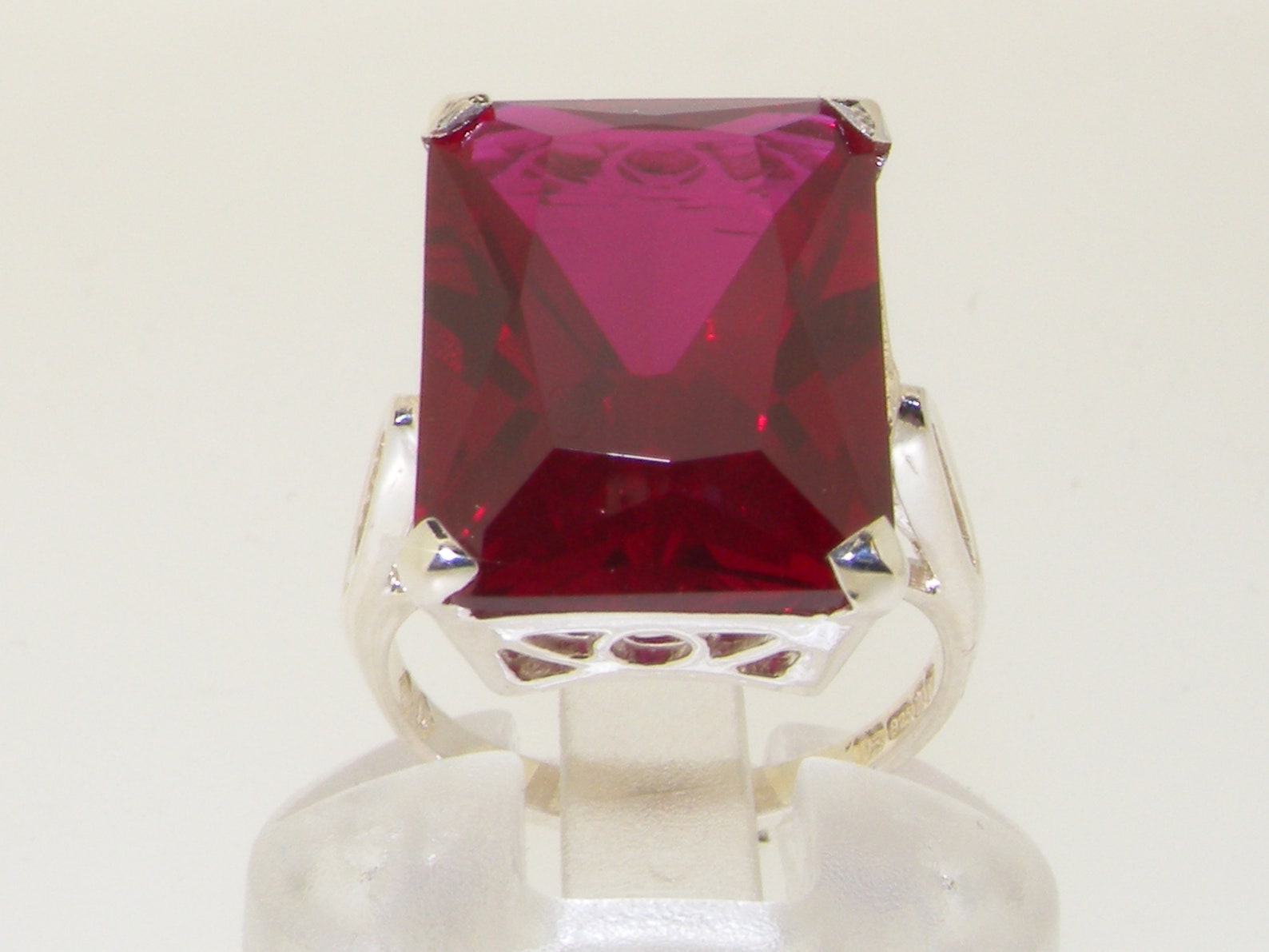 Large 16x12mm Octagon Lab Created Ruby 925 Sterling Silver Solitaire ...