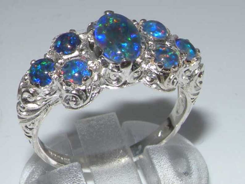 English Natural Blue Opal Triplet 9K White Gold Victorian - Etsy