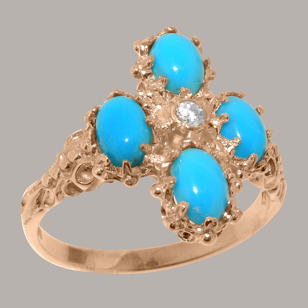 18ct Rose Gold Cubic Zirconia & Turquoise Womens Cluster Ring ...