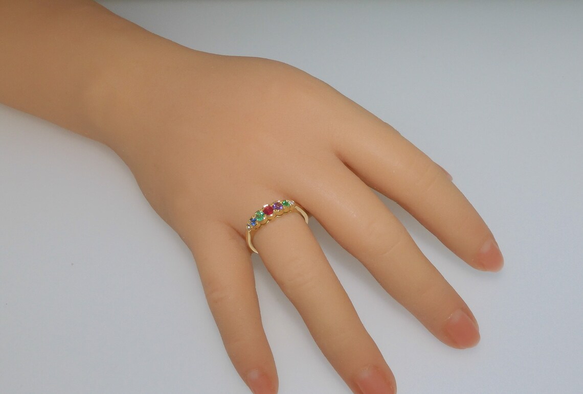18K Yellow Gold DEAREST Ring Multigemstone Ring - Etsy UK