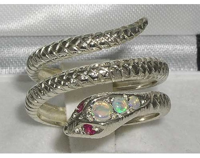 925 Sterling Silver Opal and Ruby Snake Ring | Double Wrap Ring ...