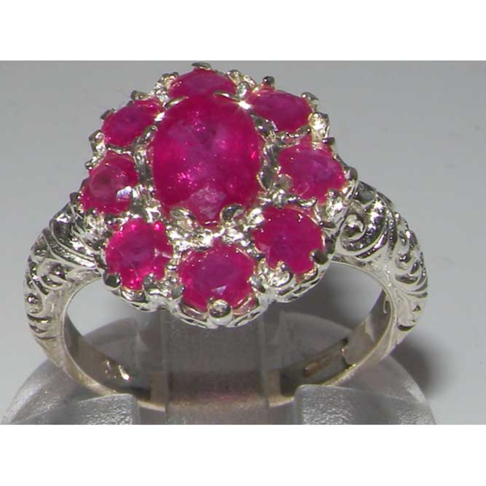 925 English Sterling Silver Natural Ruby Cluster Flower Ring - Etsy