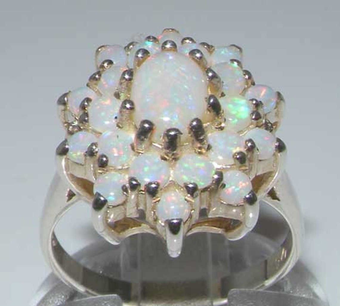 Solid 9K White Gold Natural Colorful Opal Ring English - Etsy