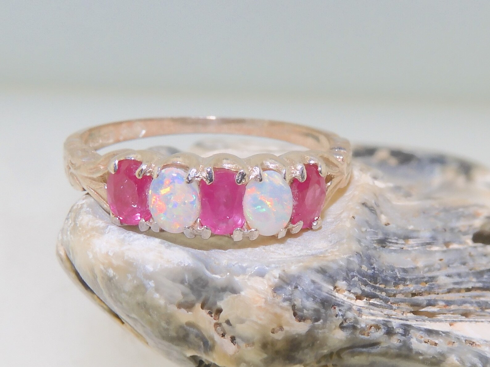 Sterling Silver Natural Ruby & Opal Vintage Inspired Ring | Etsy