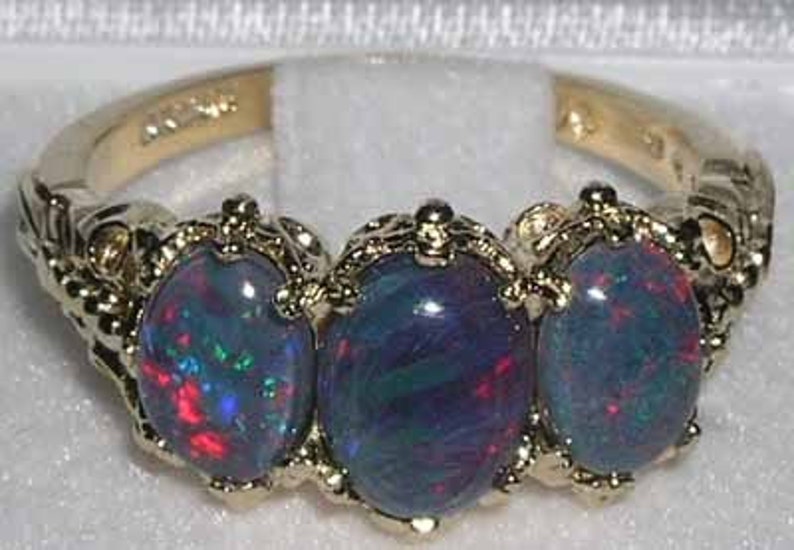 English Victorian Style 9K Yellow Gold Opal Triplet 3 Stone Ring, Prong ...