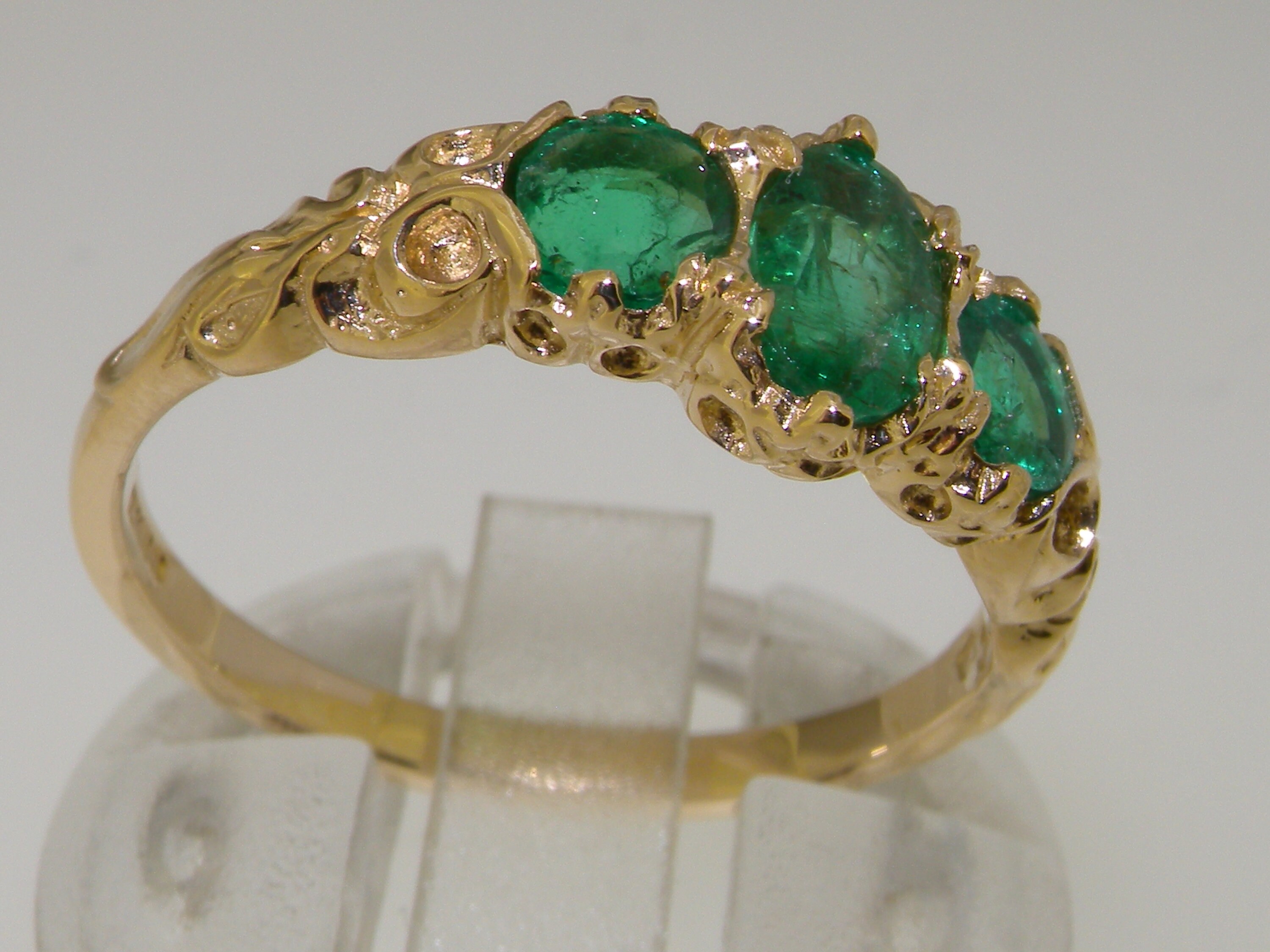 14K Yellow Gold Emerald Ring | Gold Emerald Trilogy Ring | Natural High ...