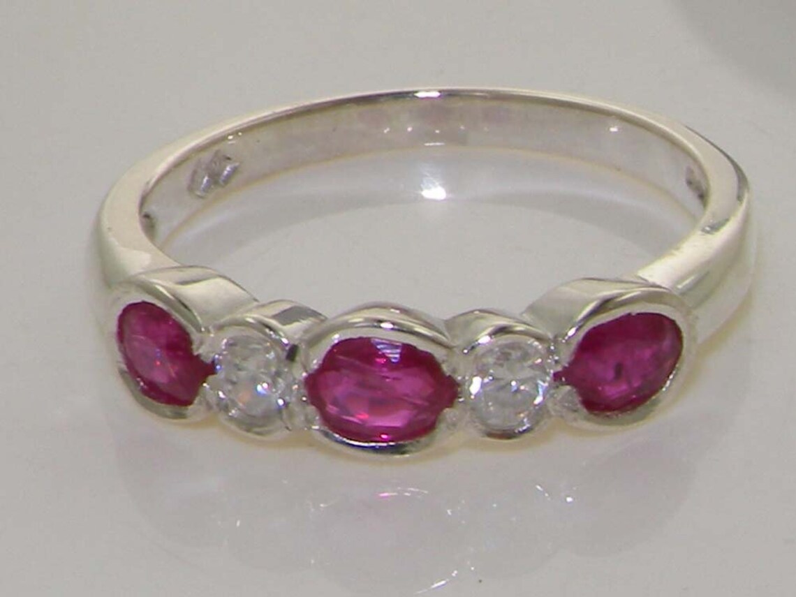 Solid 925 Sterling Silver Ruby & Diamond Anniversary Ring - Etsy