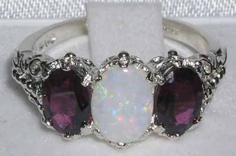 English 925 Sterling Silver Natural Colorful Opal & Rhodolite Garnet ...