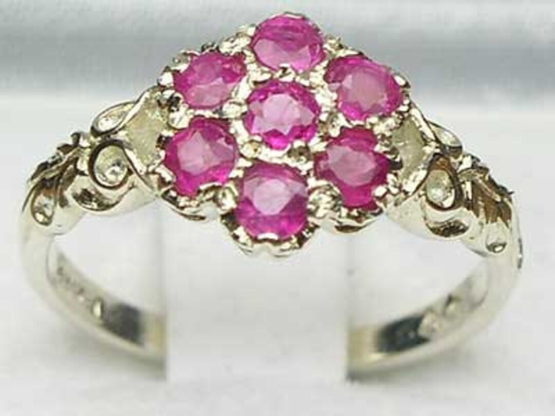 Small Flower Ring, 925 Sterling Silver Natural Natural Ruby Daisy Pave ...