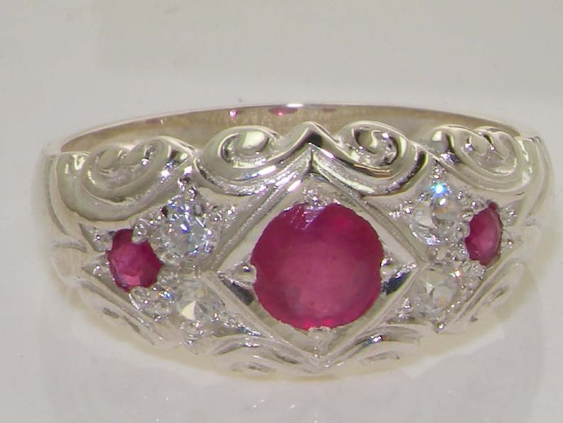 Solid 925 Sterling Silver Natural Ruby & Precious Diamond Accent ...