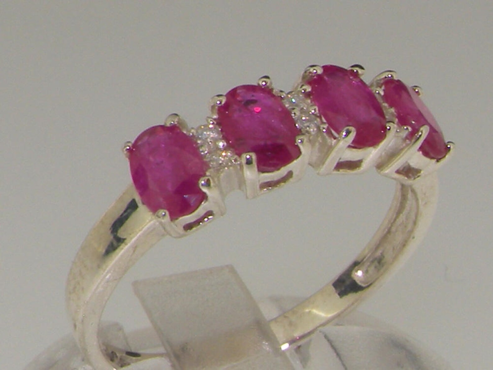 Solid 10k White Gold Natural Ruby & Diamond Womens Modern Ring - Etsy UK