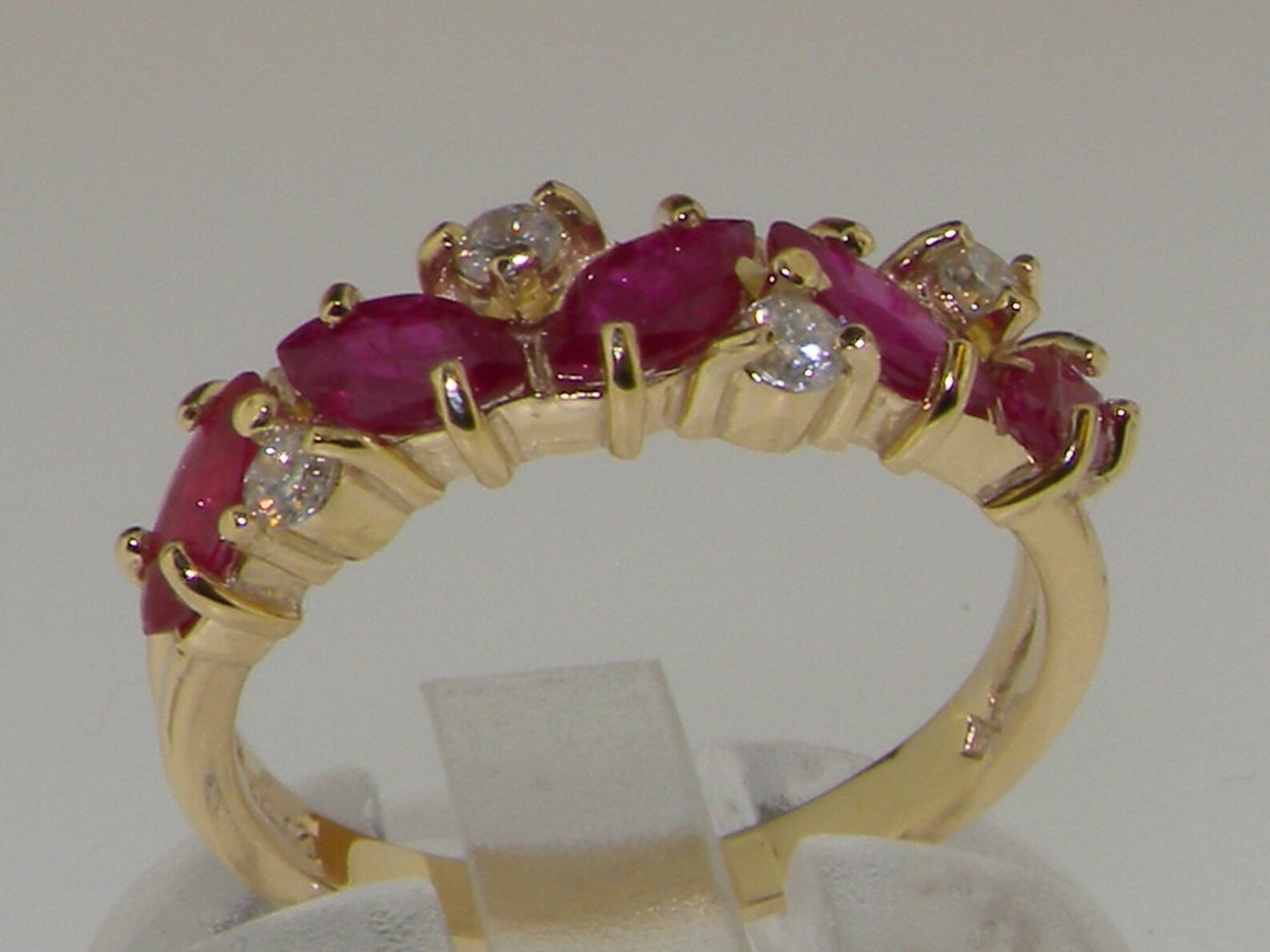 English 14K Yellow Gold Marquise Cut Natural Ruby & 0.24ct 1/4ct ...