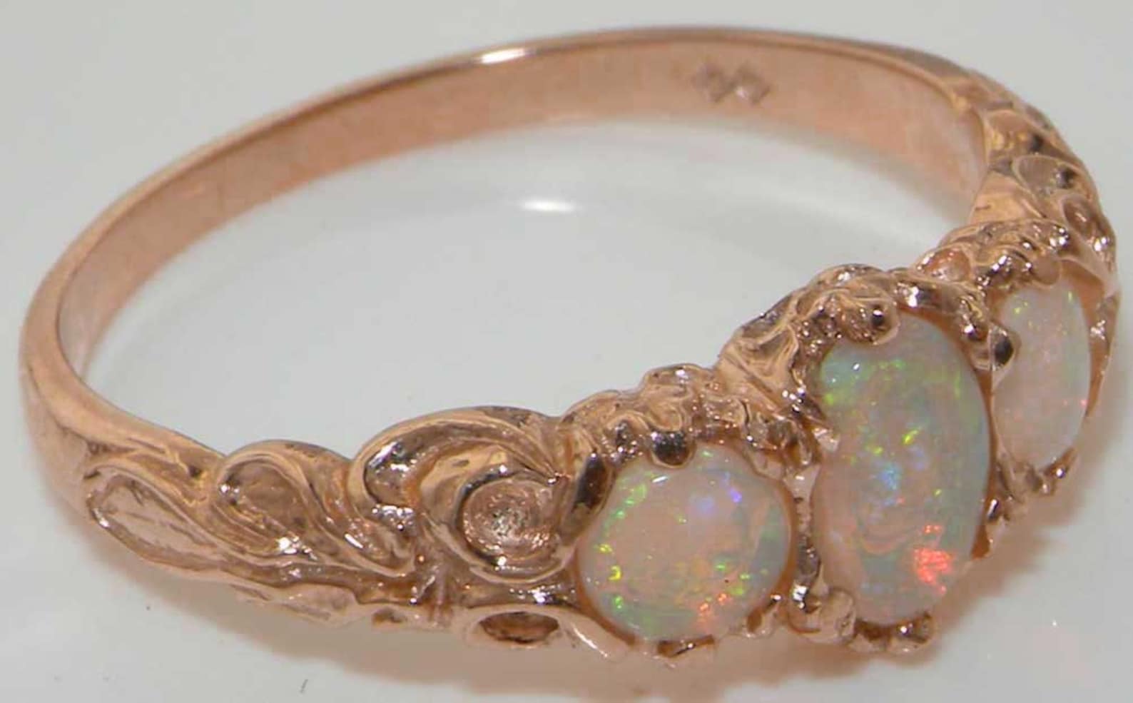 14K Rose Gold Natural Colorful Opal Ring English Victorian | Etsy