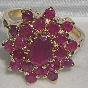 18K Yellow Gold Natural Ruby Cluster Flower Ring, Anniversary Ring ...