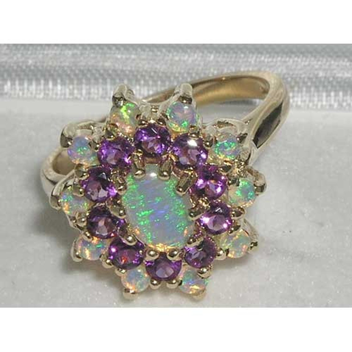 English 14K Yellow Gold Natural Opal & Amethyst Cluster Floral - Etsy