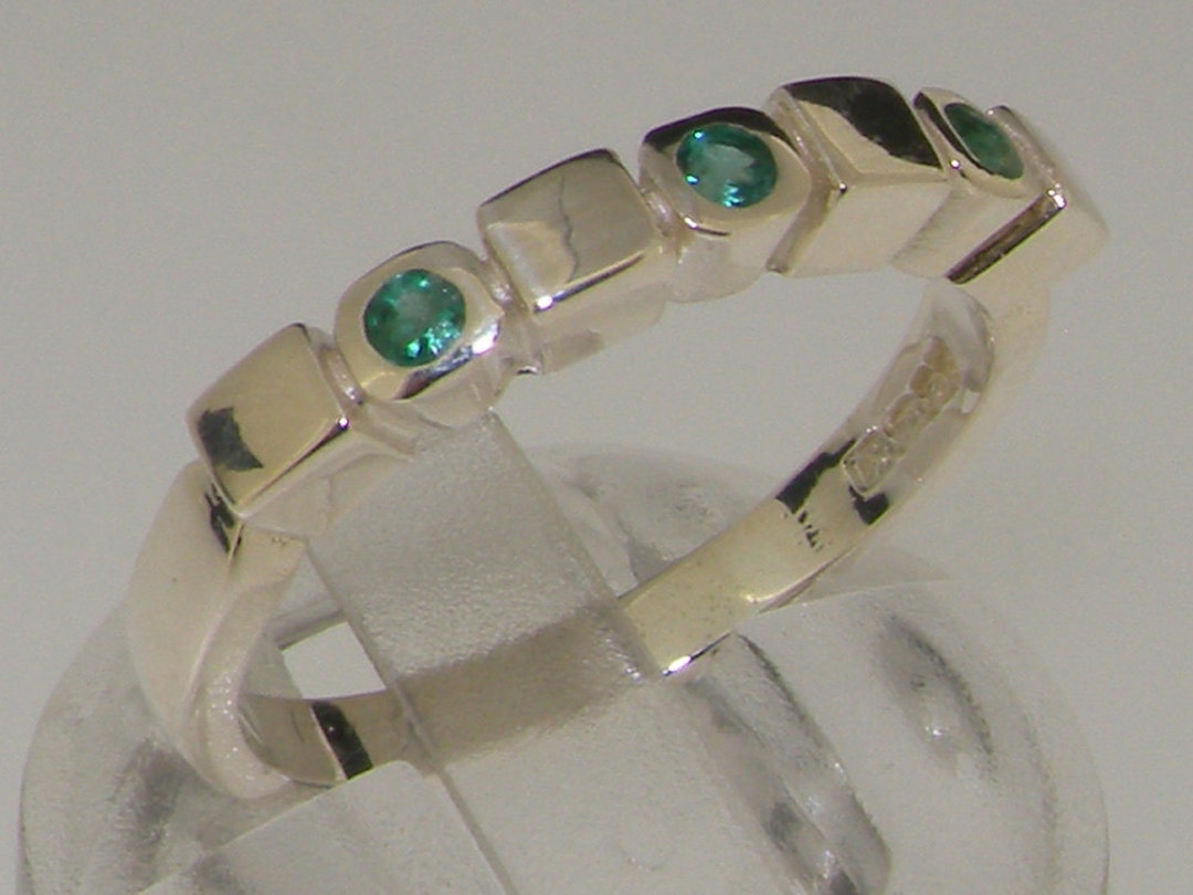 Natural Emerald Simple Modern Round & Square Ring, Solid 925 Sterling ...