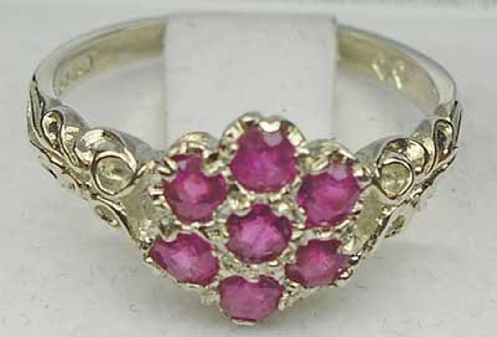 Small Flower Ring, 925 Sterling Silver Natural Natural Ruby Daisy Pave ...