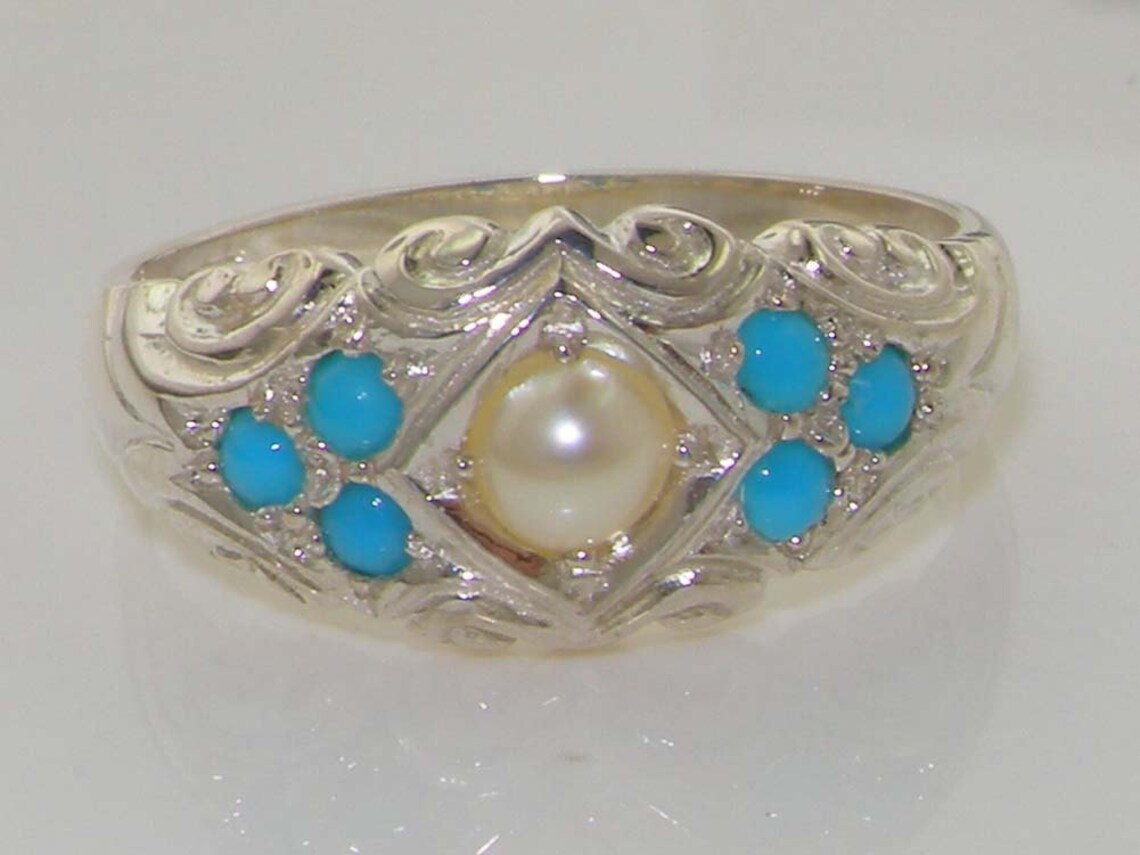 Natural Freshwater Pearl & Turquoise Solid 925 Sterling Silver - Etsy
