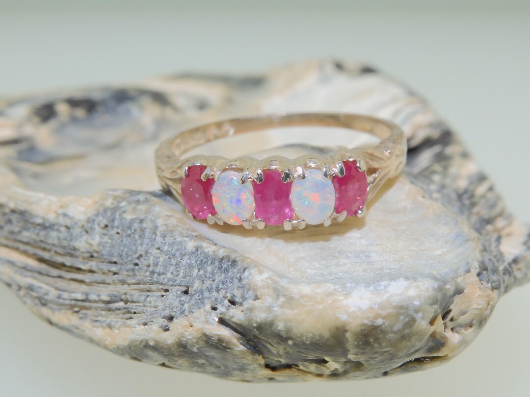 Sterling Silver Natural Ruby & Opal Vintage Inspired Ring | Silver Ruby ...