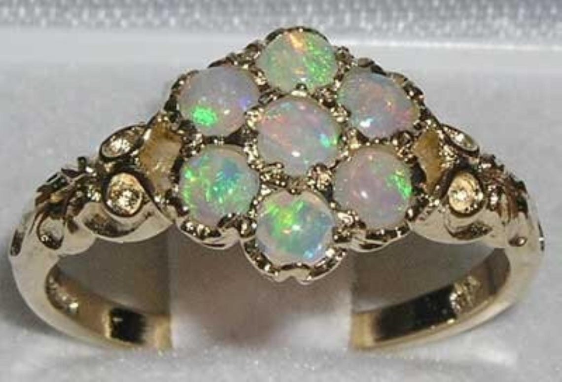 Small Flower Ring, Solid 9K Yellow Gold Colorful Opal Daisy Ring, 7 ...
