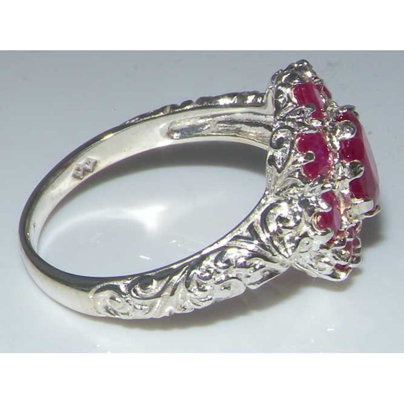 925 English Sterling Silver Natural Ruby Cluster Flower Ring, Victorian ...