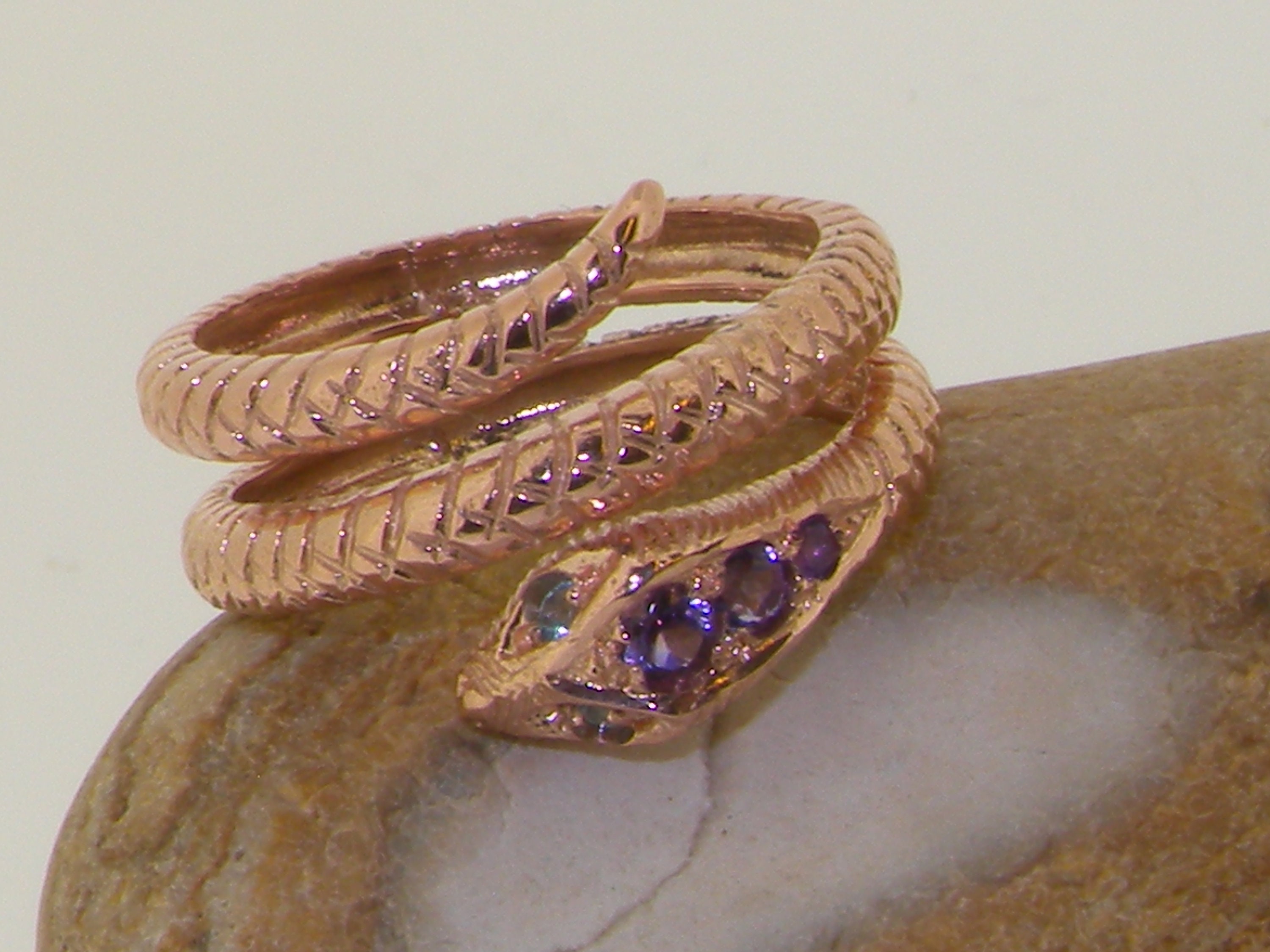9K Gold Amethyst & Blue Topaz Snake Ring Natural Amethyst | Etsy UK