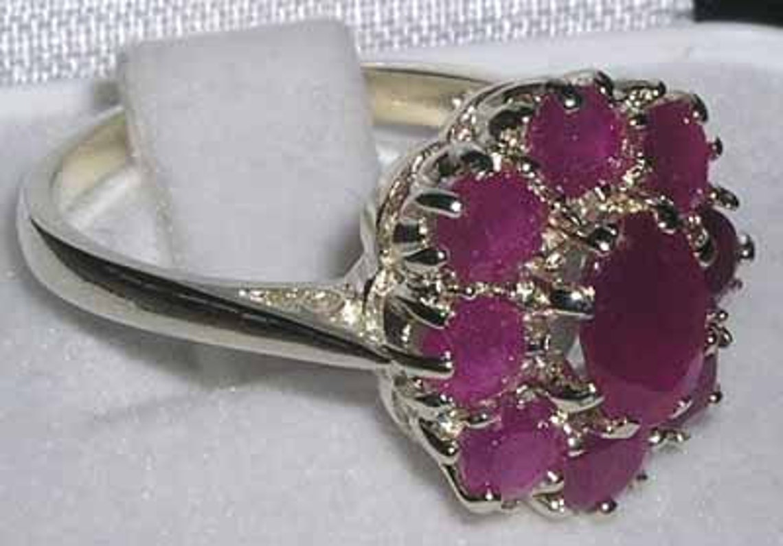 14K White Gold Natural Ruby Engagement Ring, English Antique Style ...