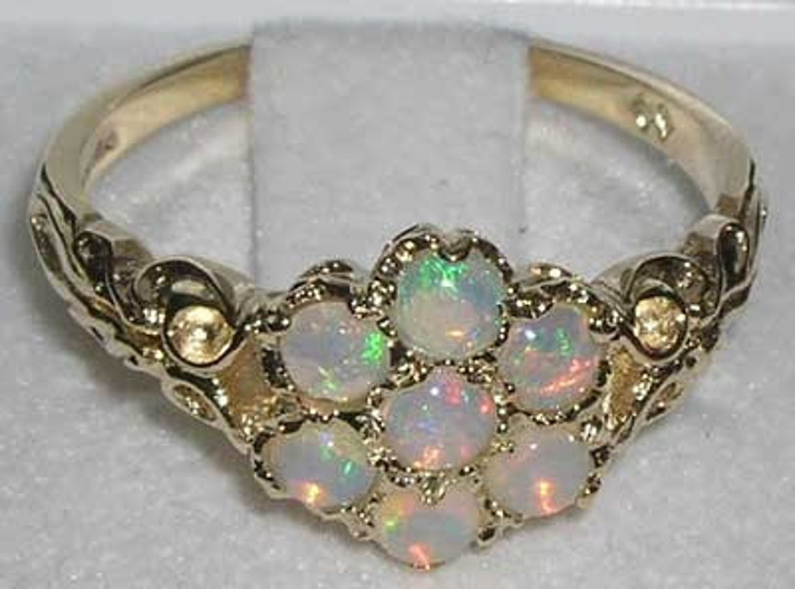 Small Flower Ring, Solid 9K Yellow Gold Colorful Opal Daisy Ring, 7 ...