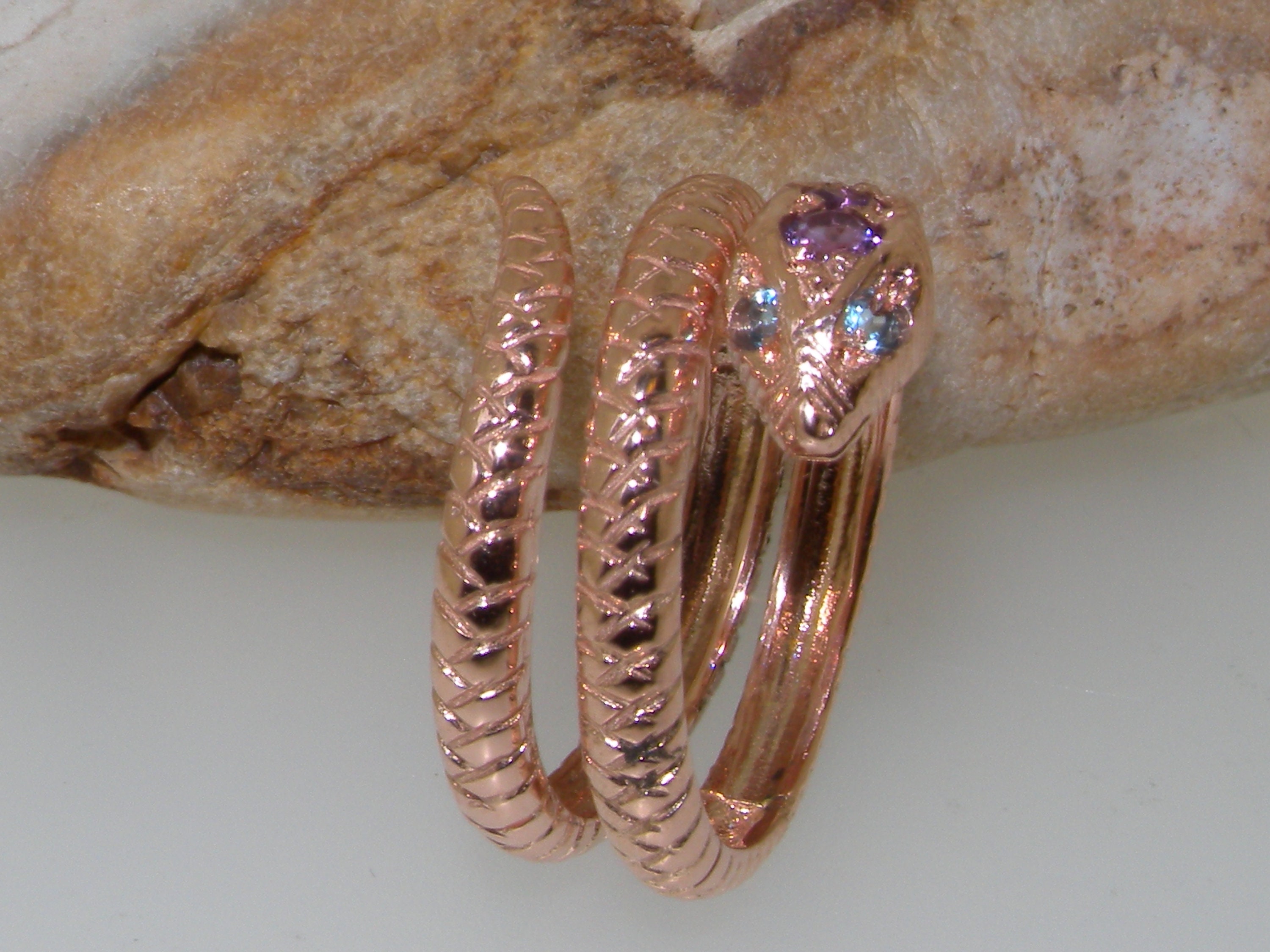 9K Gold Amethyst & Blue Topaz Snake Ring Natural Amethyst | Etsy UK