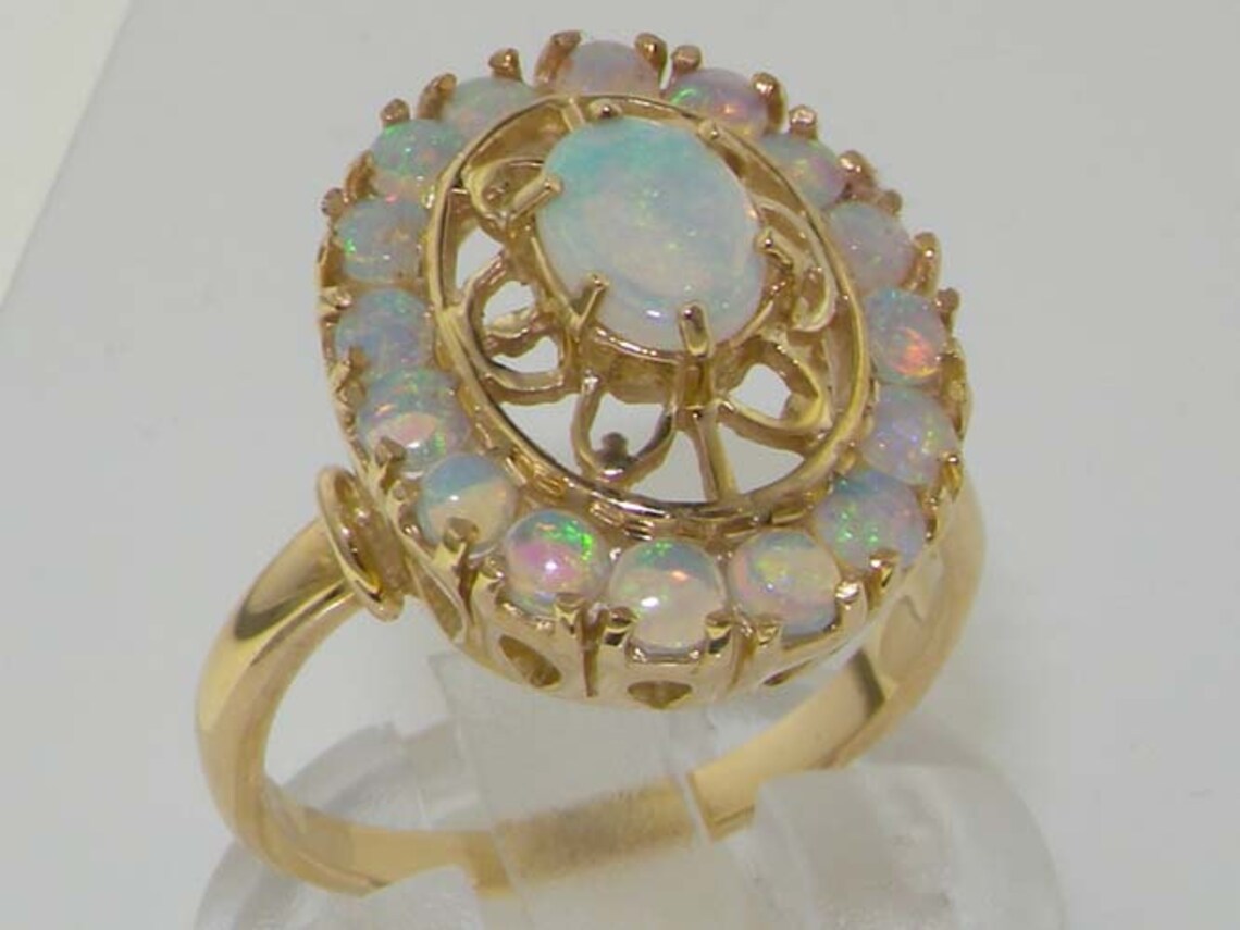 Large Natural Colorful Opal Ring 9K Yellow Gold Unique - Etsy