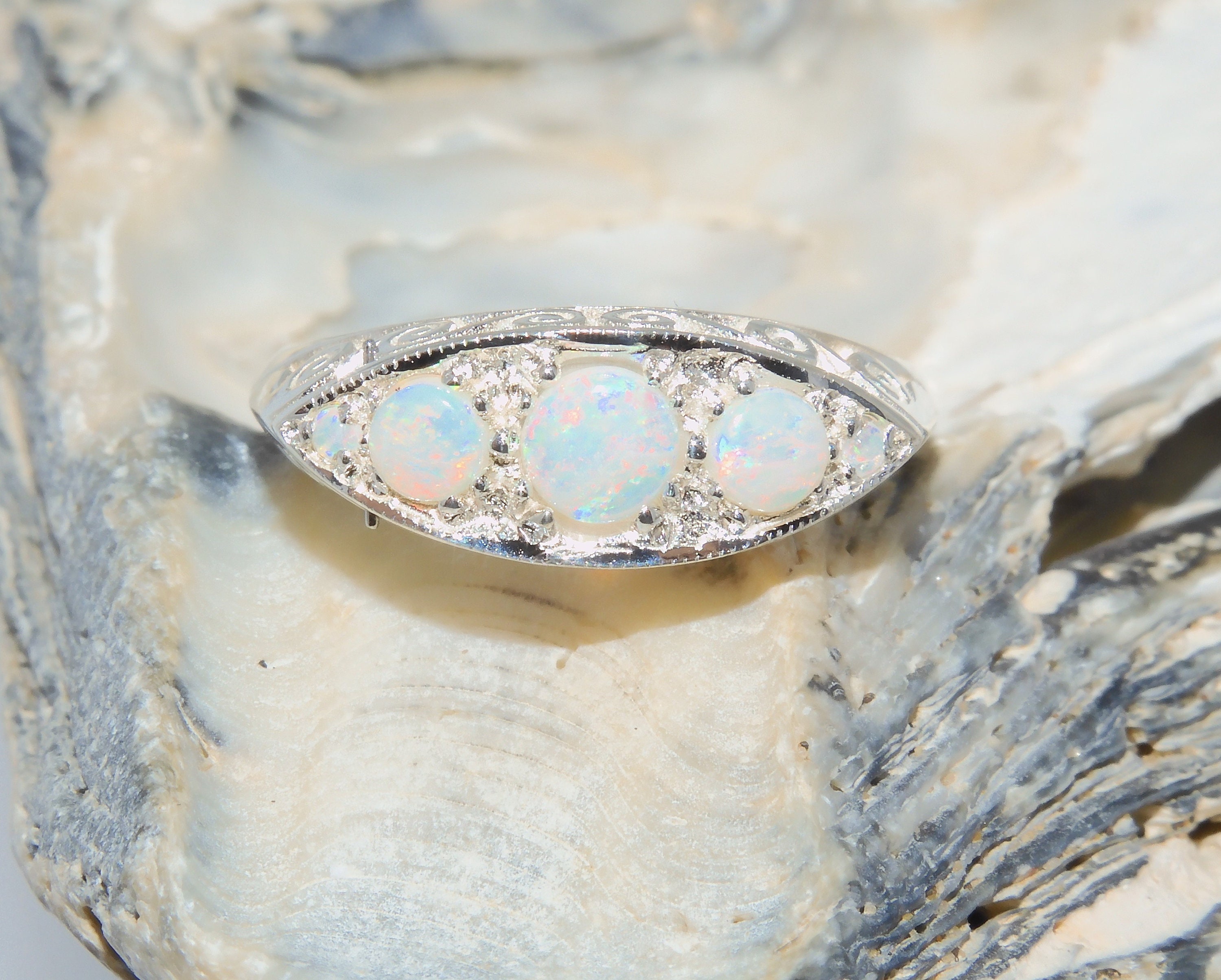 Sterling Silver Natural Australian Opal Art Deco Inspired Ring | Etsy